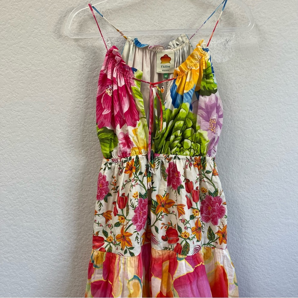 Farm Rio White Mixed Prints Tiered Maxi Dress Colorfu… - Gem